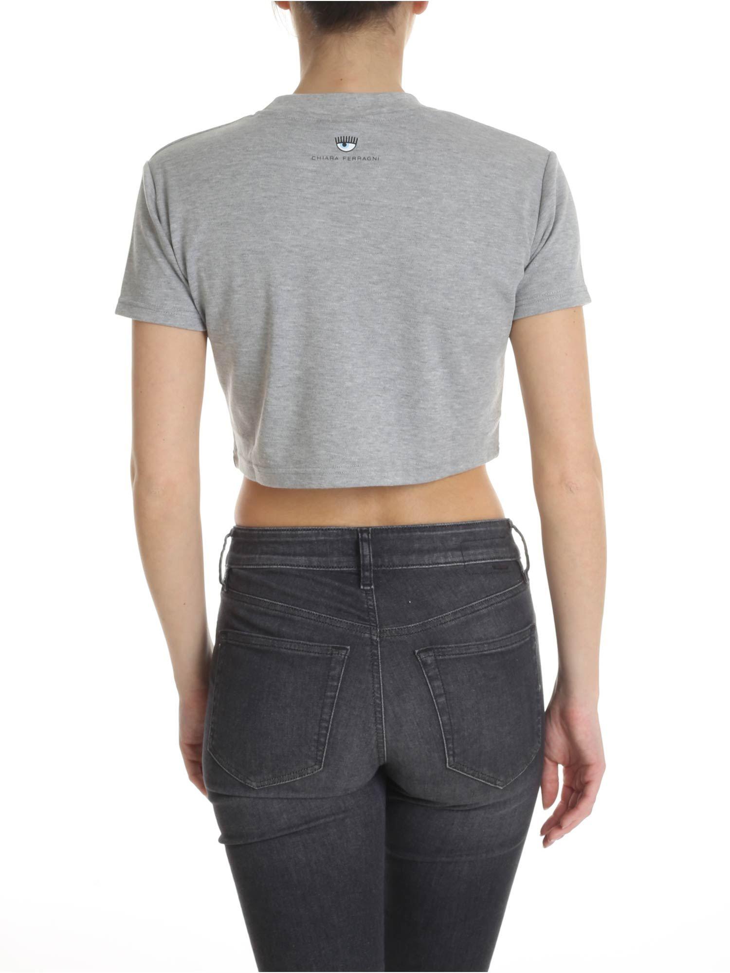 Chiara Ferragni Short Sleeved Gray Melange Top in Gray - Lyst