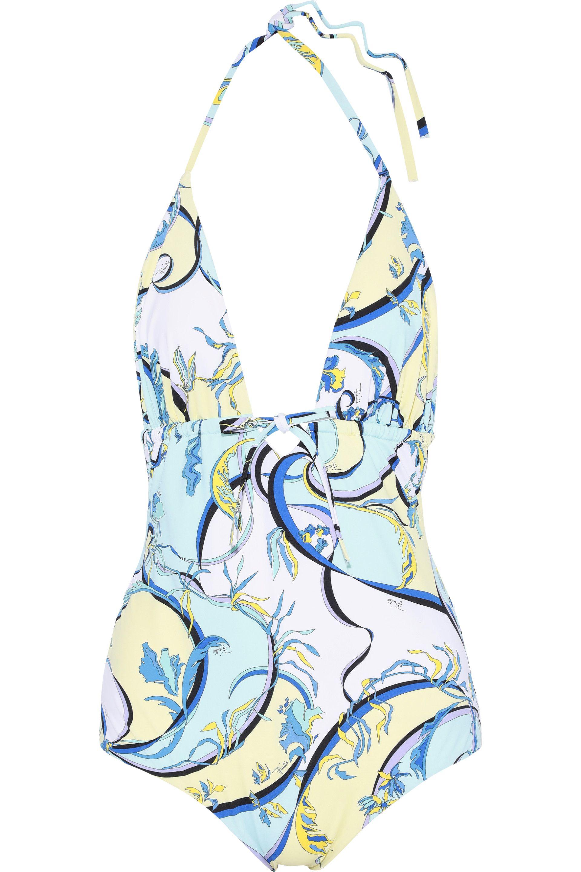 Lyst - Emilio Pucci Woman Bow-detailed Printed Halterneck Swimsuit ...