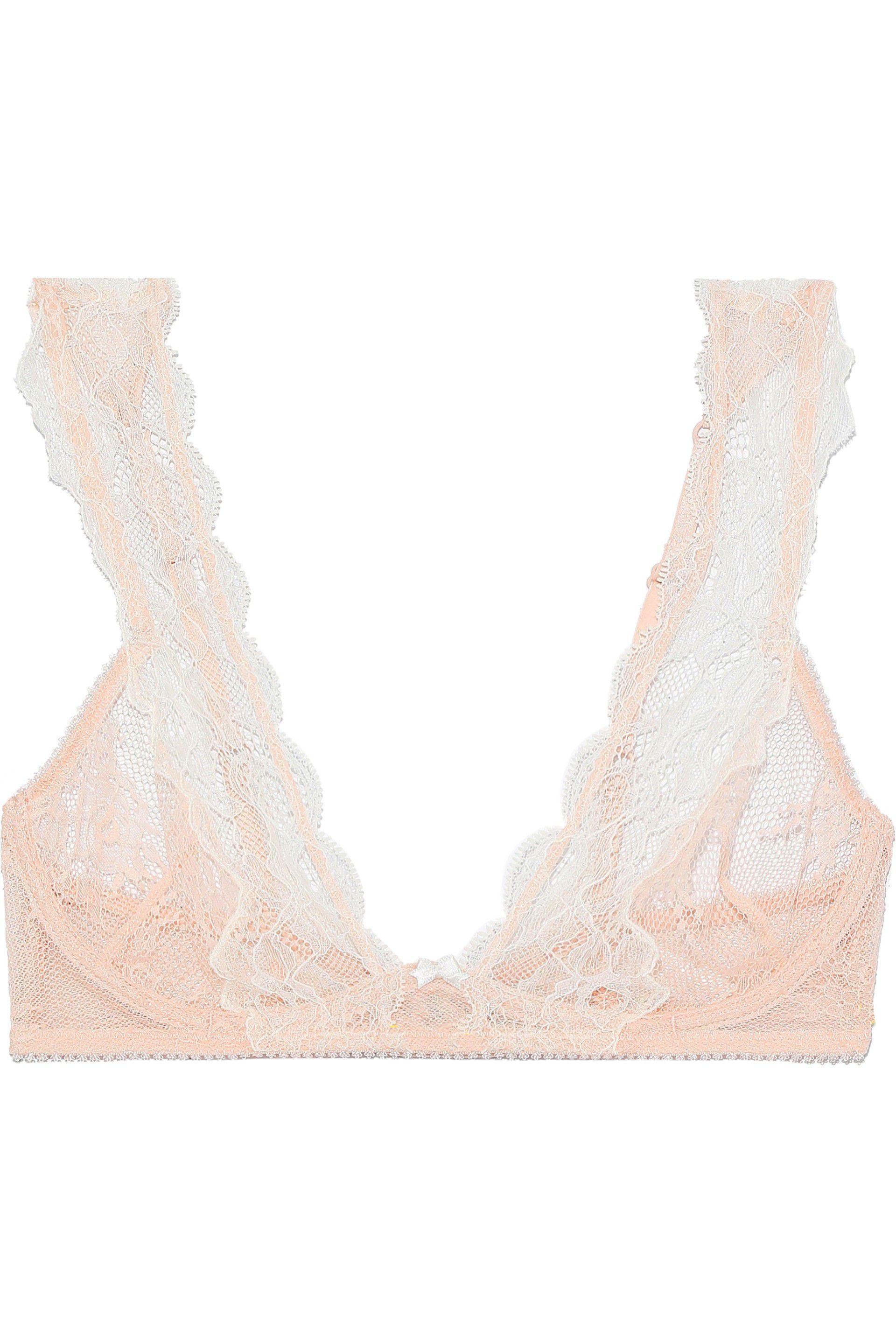 Heidi Klum Satin-trimmed Lace Underwired Bra Peach - Lyst