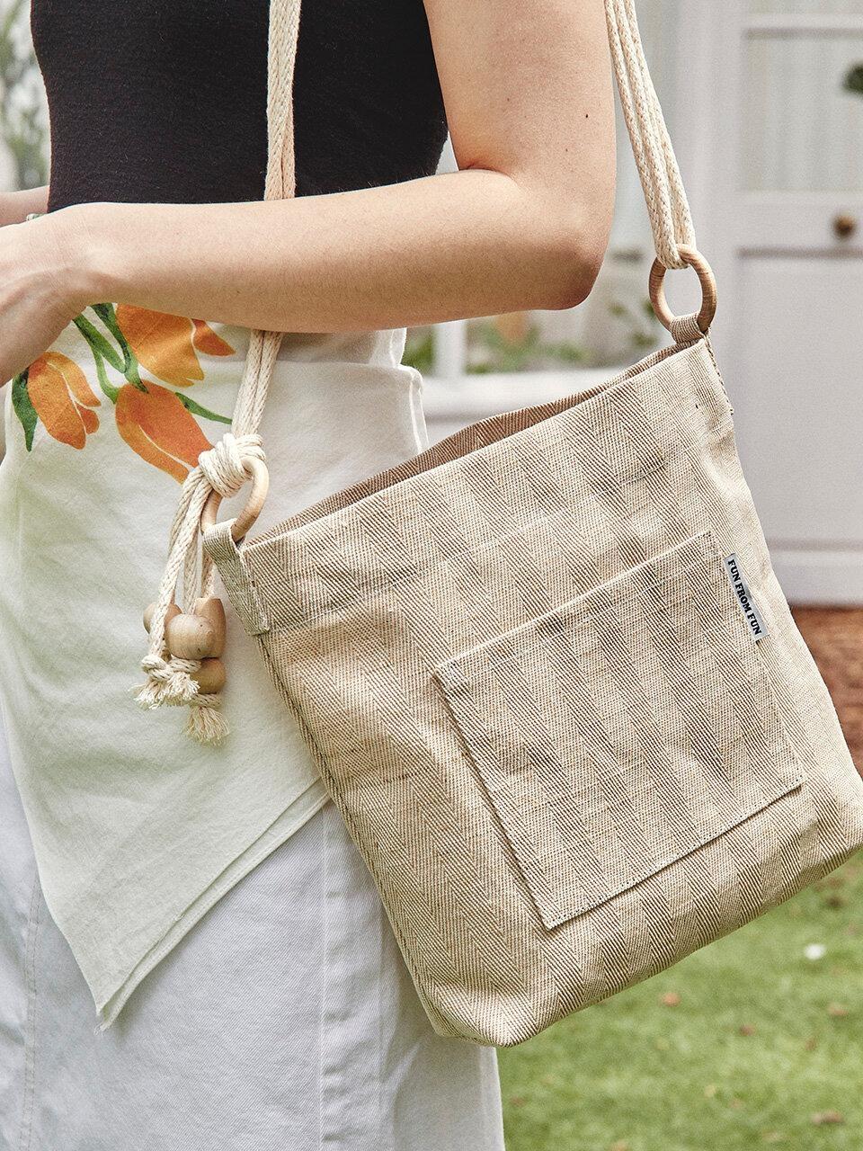 FUNFROMFUN Wood Detail Eco Bag (3 Color) in White - Lyst