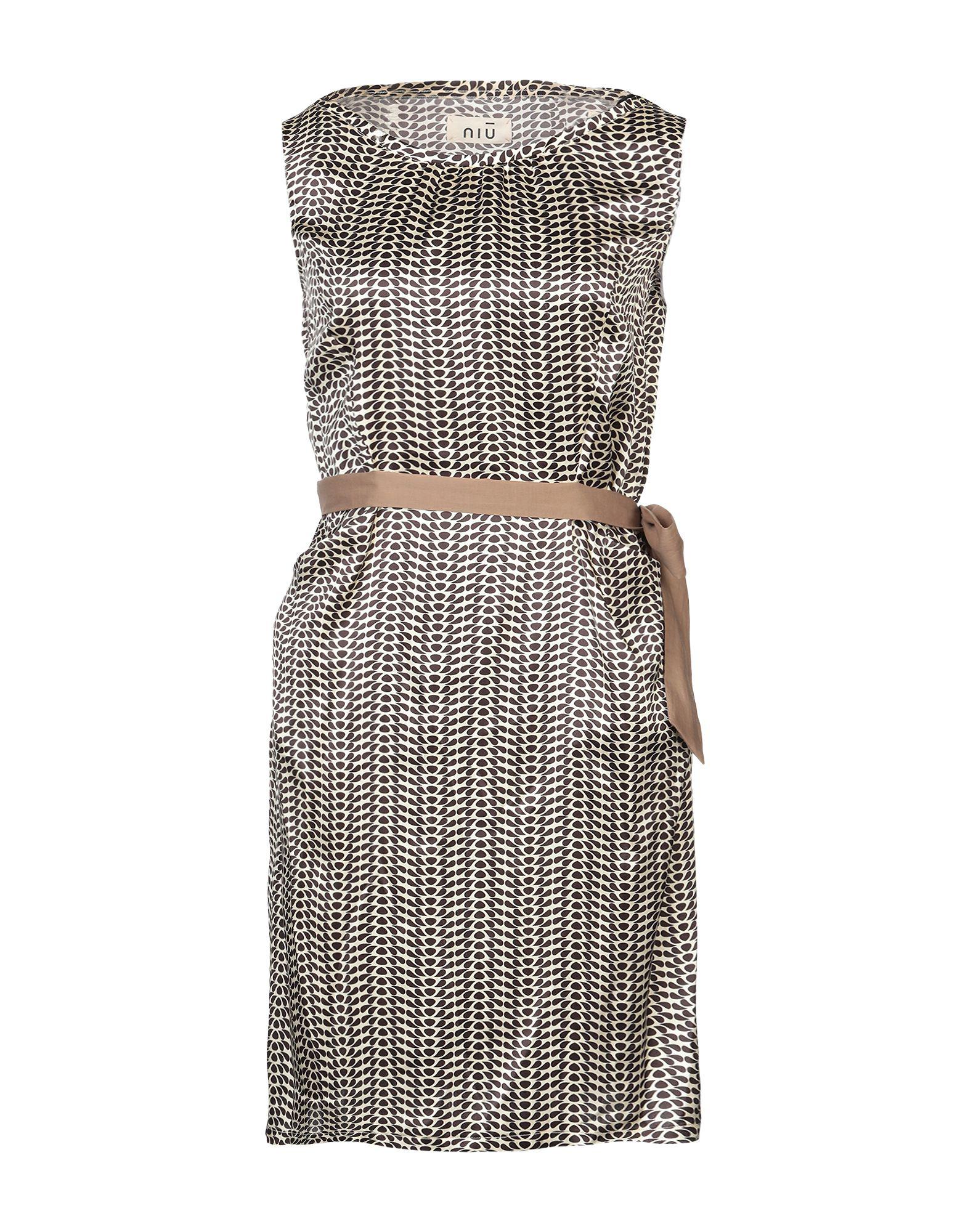 Niu Satin Knee-length Dress in Beige (Natural) - Lyst