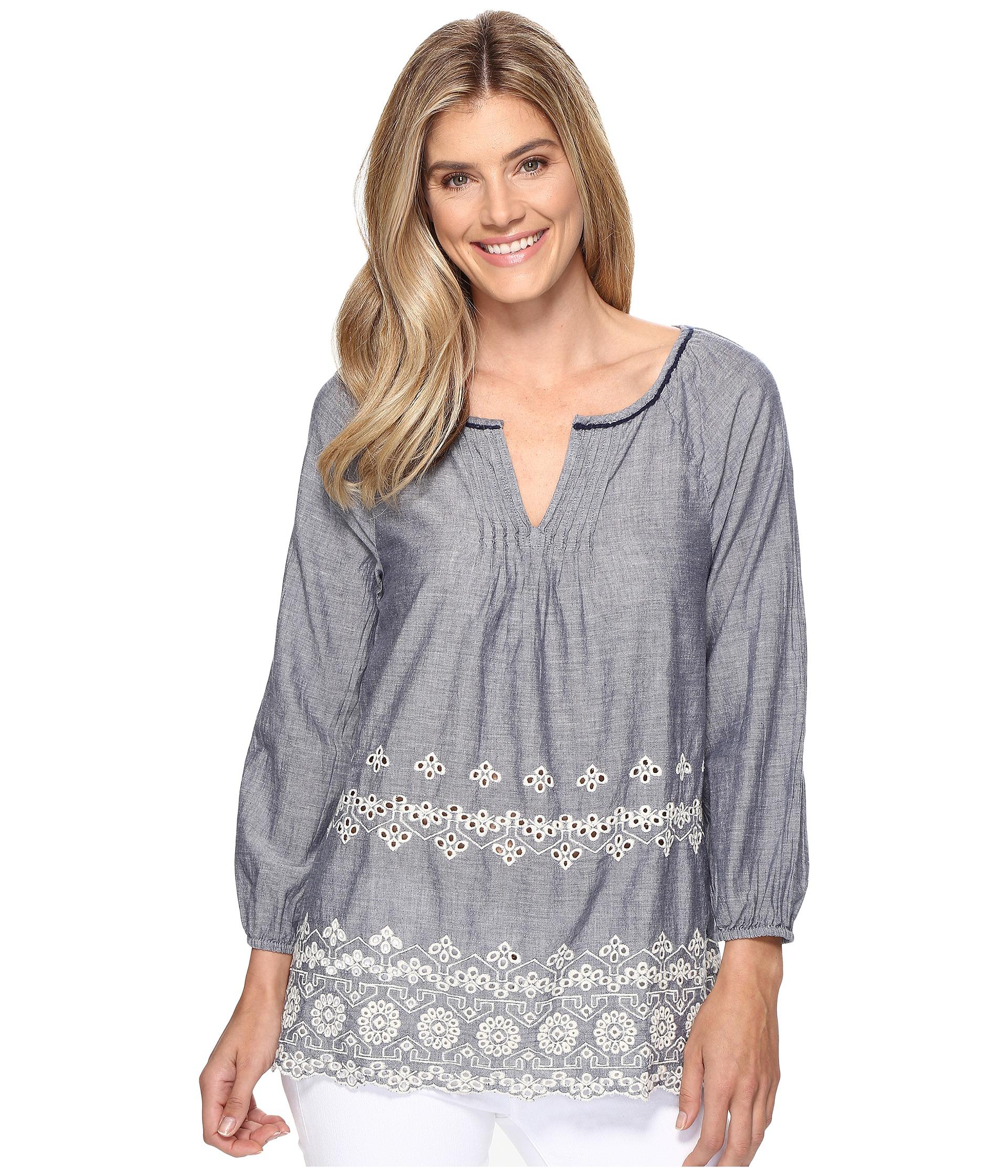 Dylan by true grit Pintuck Penny Lane Eyelet Blouse in Blue | Lyst