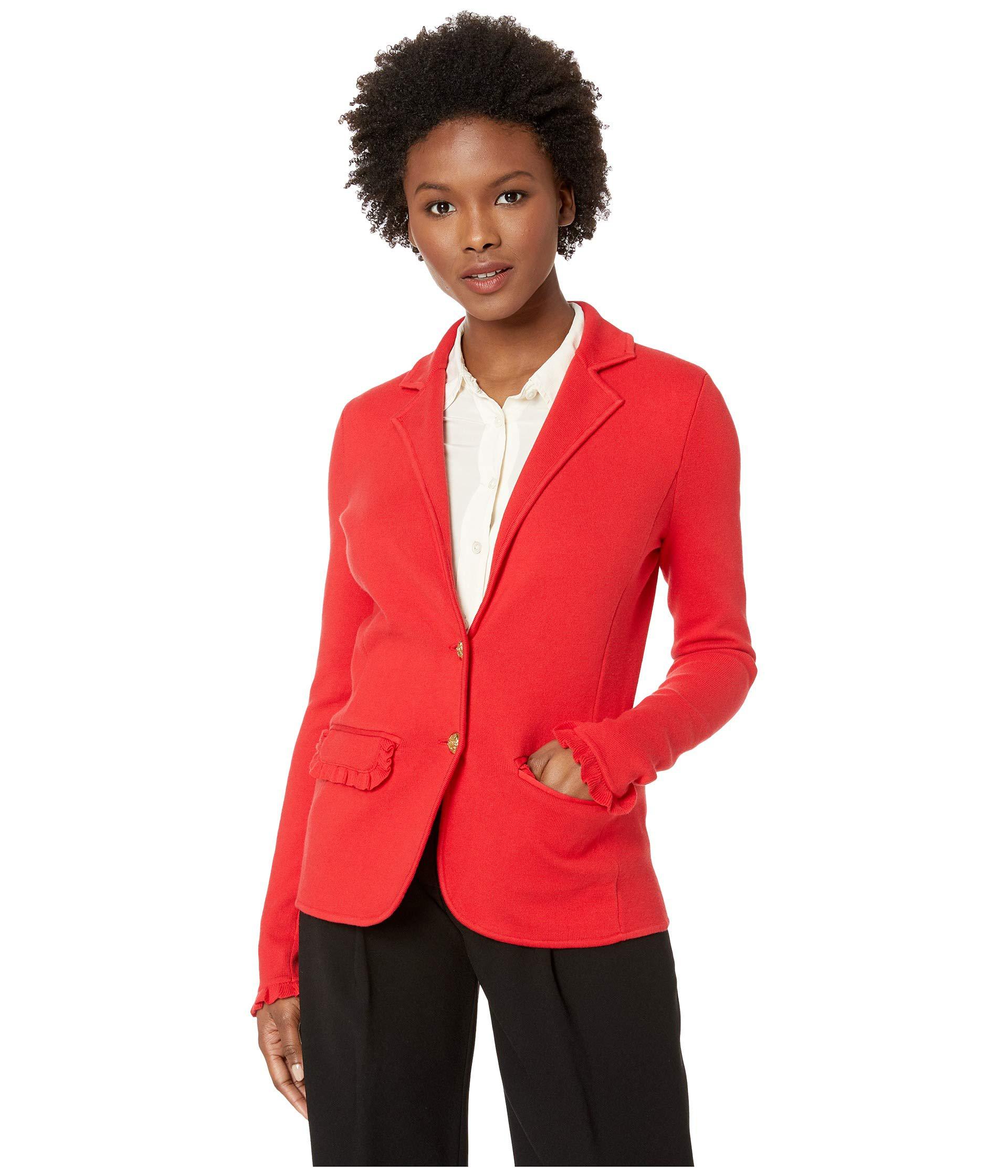 Lyst - Lauren By Ralph Lauren Petite Ruffle-trim Cotton Blazer (lacquer ...